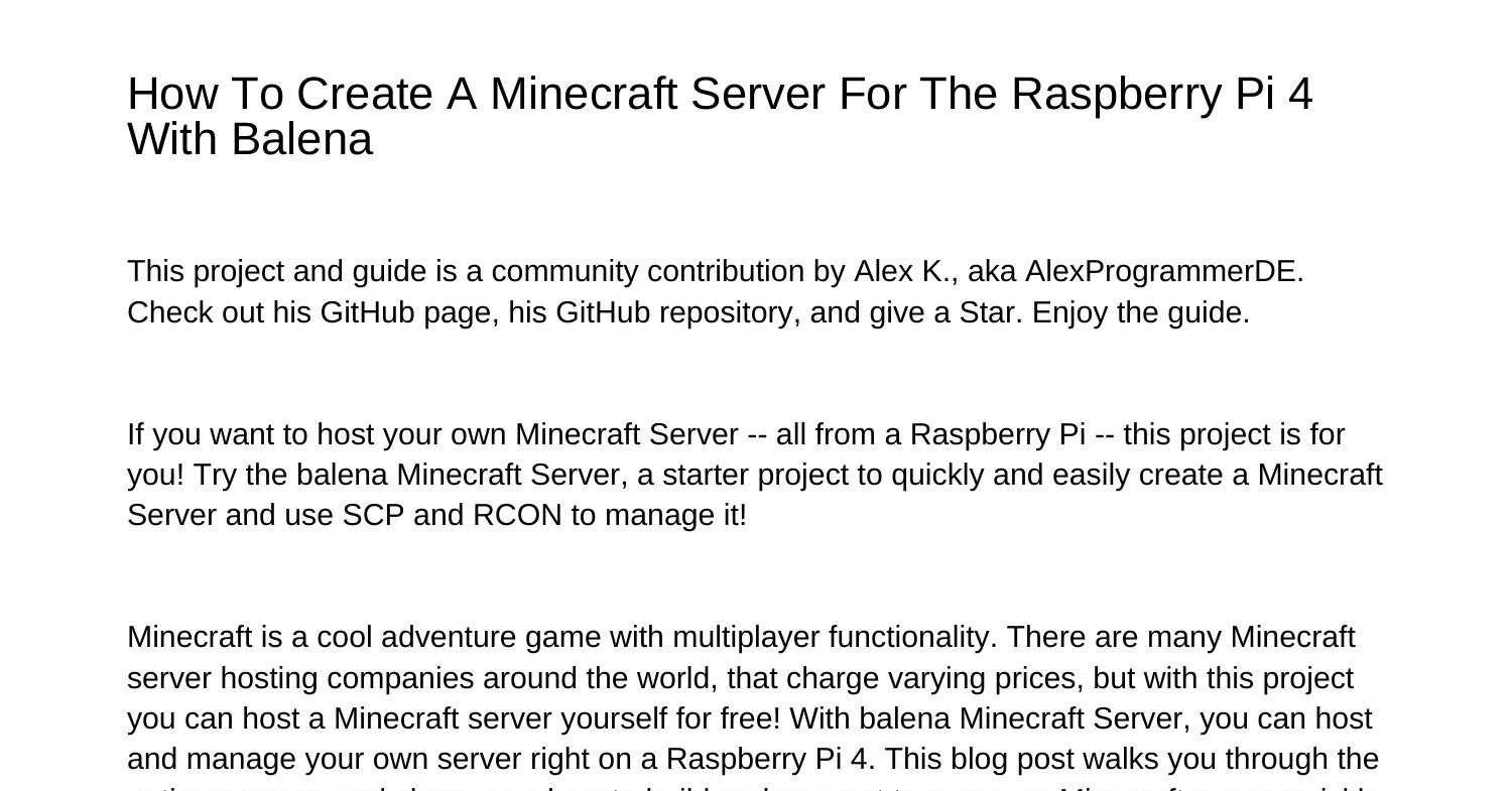 How To Create A Minecraft Server For The Raspberry Pi 4 With Balenafwvgo.pdf.pdf | DocDroid