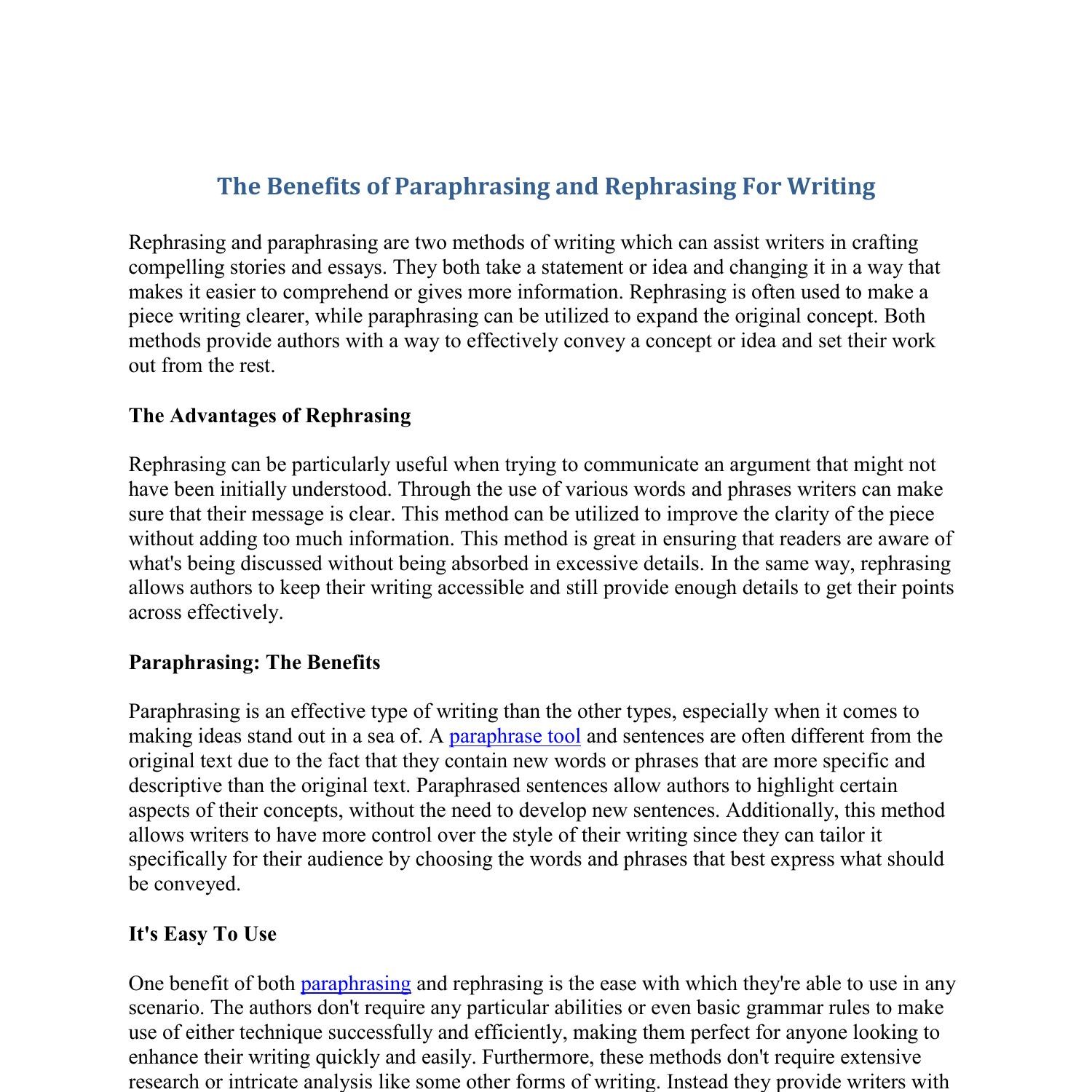 The Benefits of Paraphrasing and Rephrasing For Writing.pdf | DocDroid