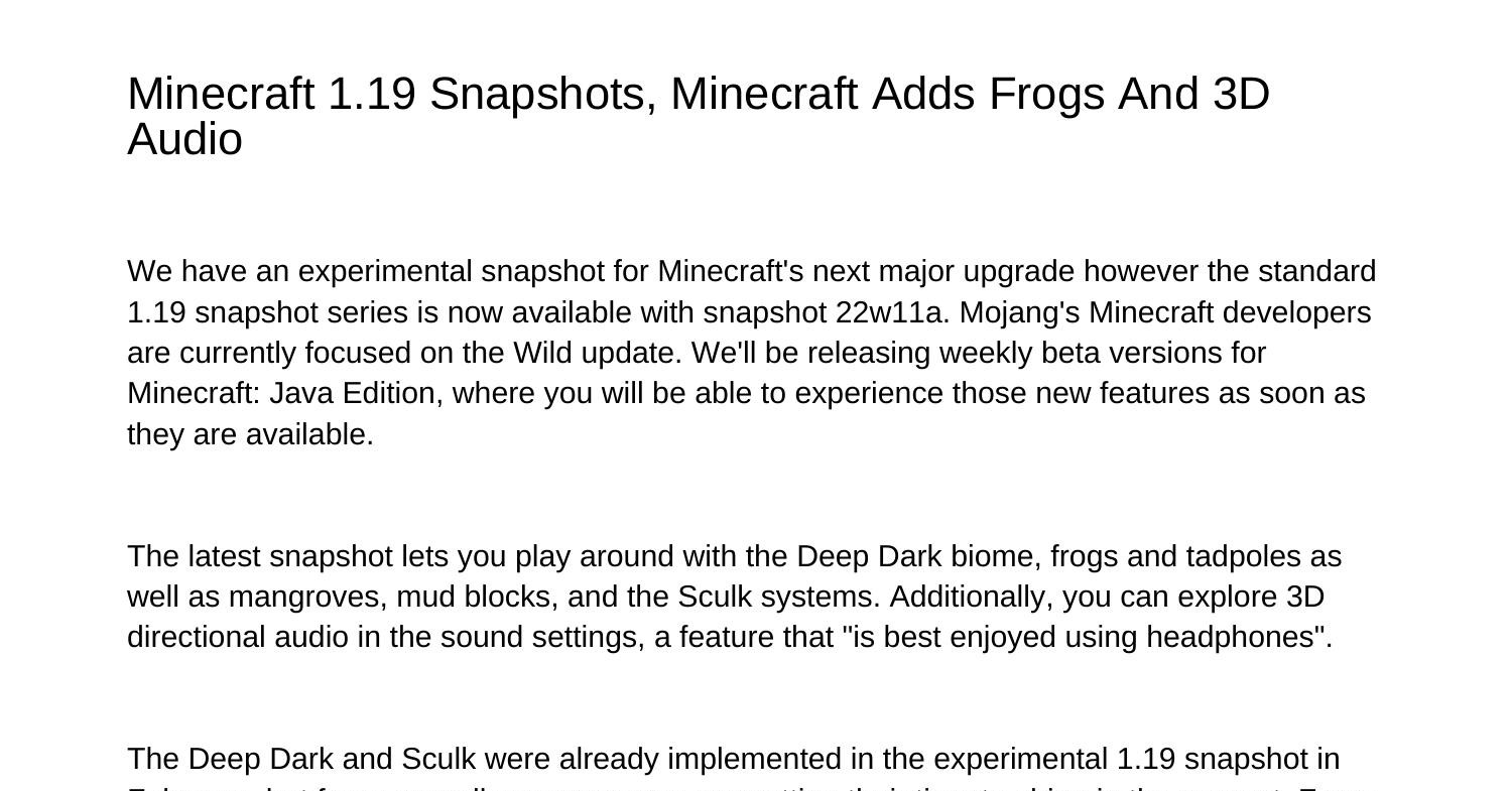 Minecraft Starts 119 Snapshots Adds Frogs And 3D Audiogfrvs.pdf.pdf ...