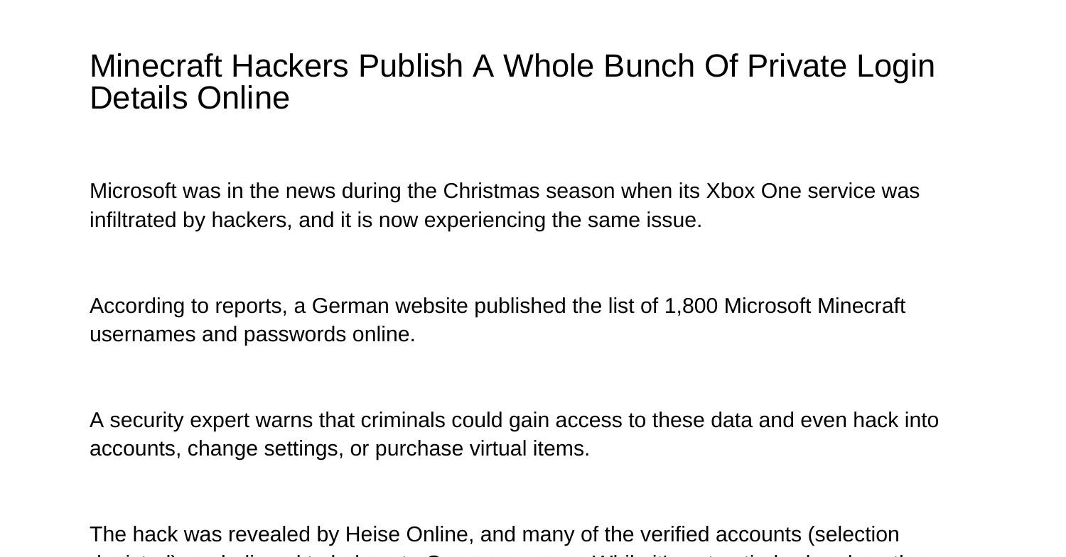 Minecraft Hackers Post Hundreds Of Nonpublic Login Particulars Onlinewallx.pdf.pdf | DocDroid
