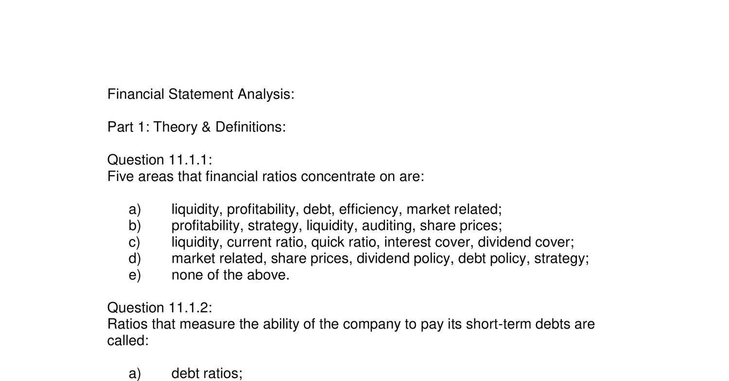 Financial Statement Analysis Problems pdf DocDroid