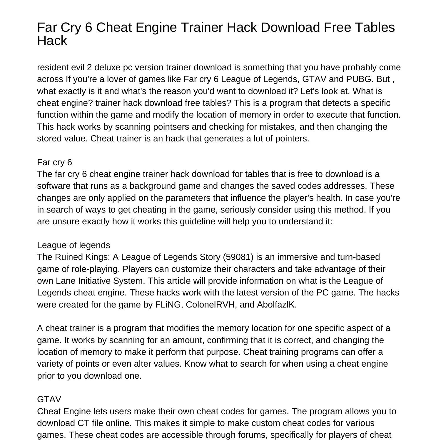 Far Cry 6 Cheat Engine Trainer Hack Download Free Tables Hackjlzsh.pdf ...