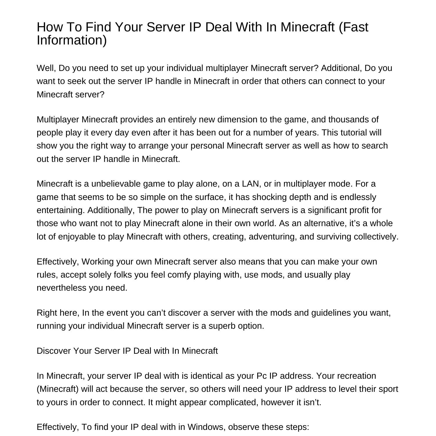 How To Search Out Your Server IP Handle In Minecraft Quick Guidemazzx.pdf.pdf | DocDroid