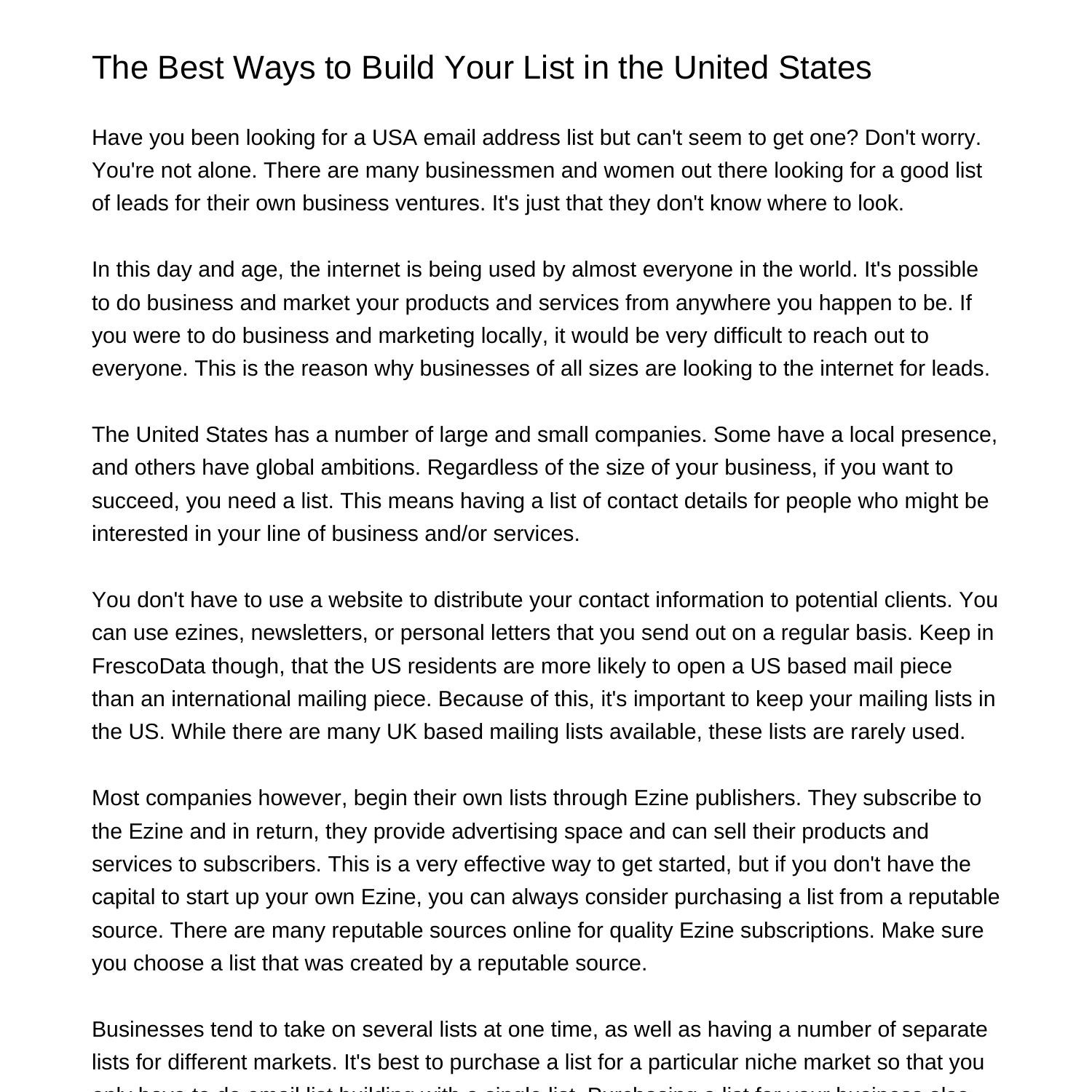 The Best Ways to Build Your List in the United Statesvicla.pdf.pdf ...