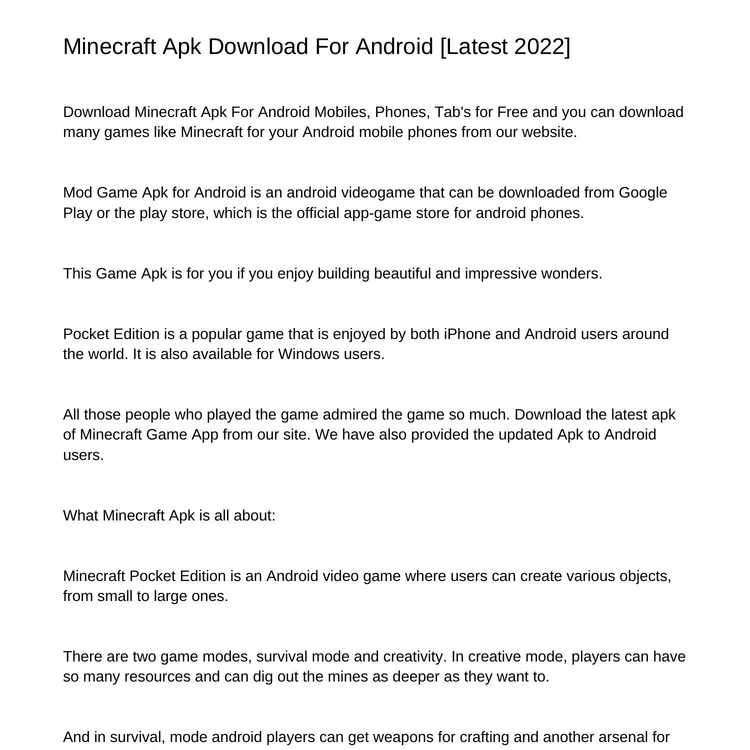 Minecraft Apk Download For Android Latest 2022ekbeb.pdf.pdf | DocDroid