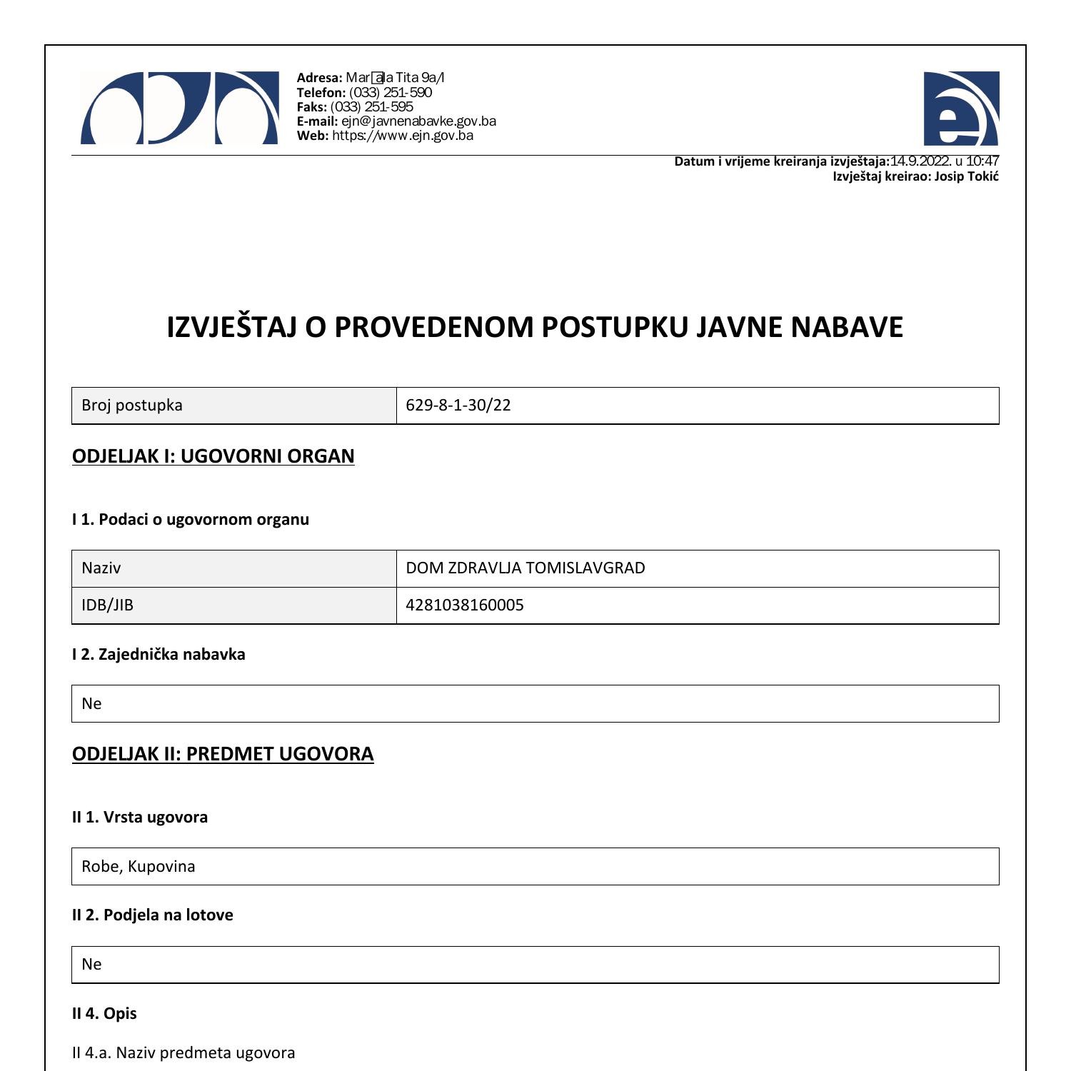 IZVJEŠTAJ O PROVEDENOM POSTUPKU JAVNE NABAVE - ZRAČNI KOMPRESOR.pdf | DocDroid