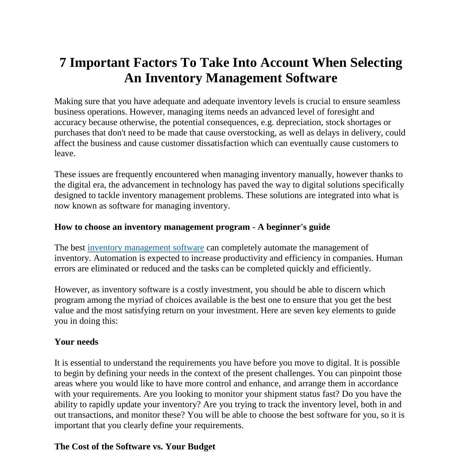 7 Important Factors To Take Into Account When Selecting An Inventory ...