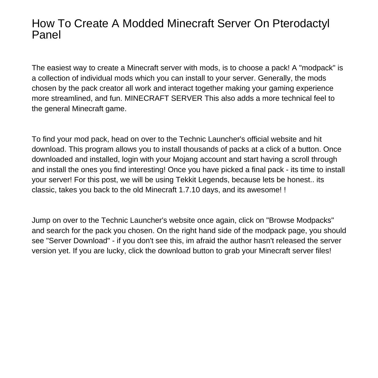 How To Create A Modded Minecraft Server On Pterodactyl Panelonyvs.pdf ...