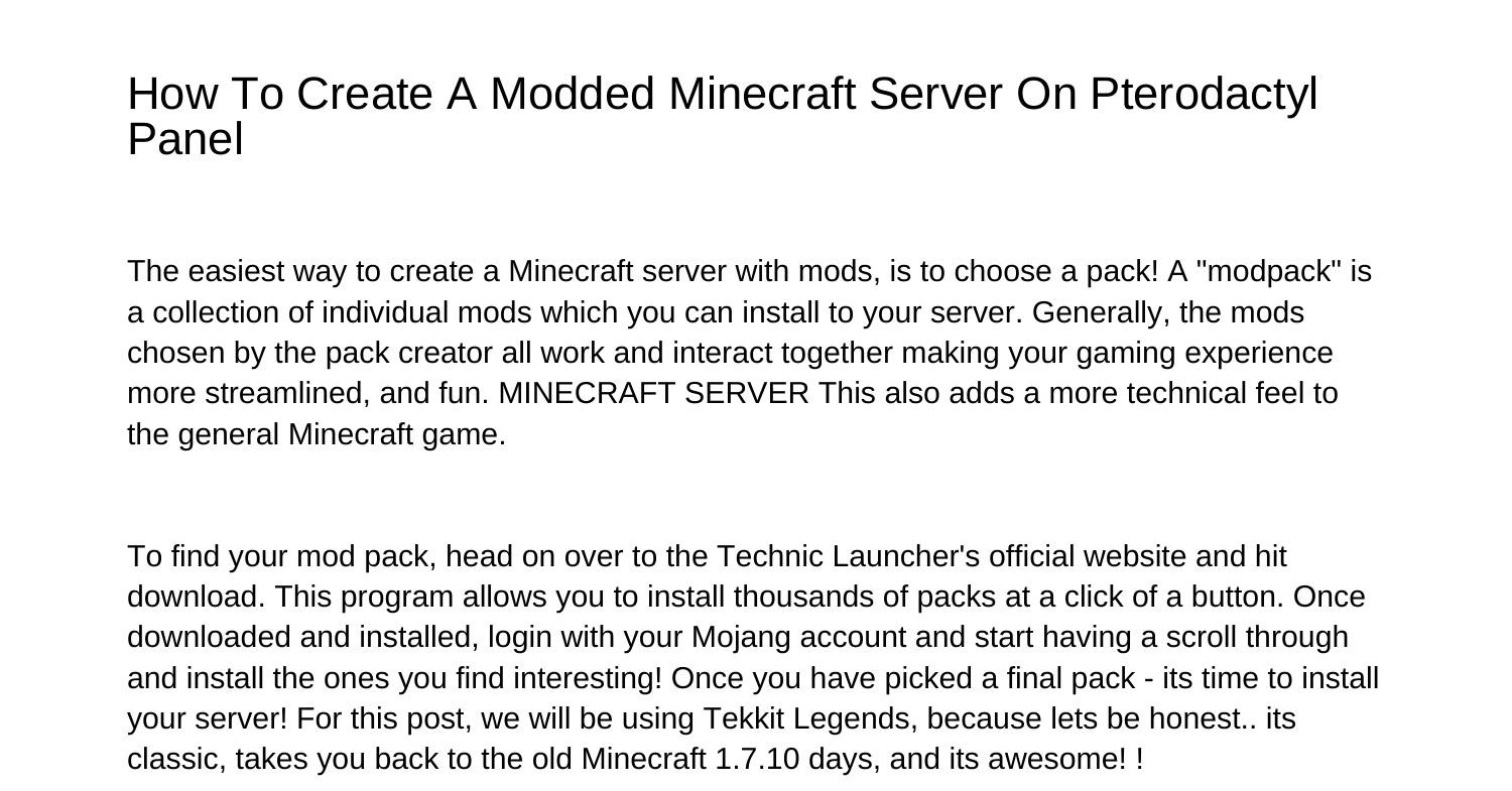 How To Create A Modded Minecraft Server On Pterodactyl Panelonyvs.pdf ...