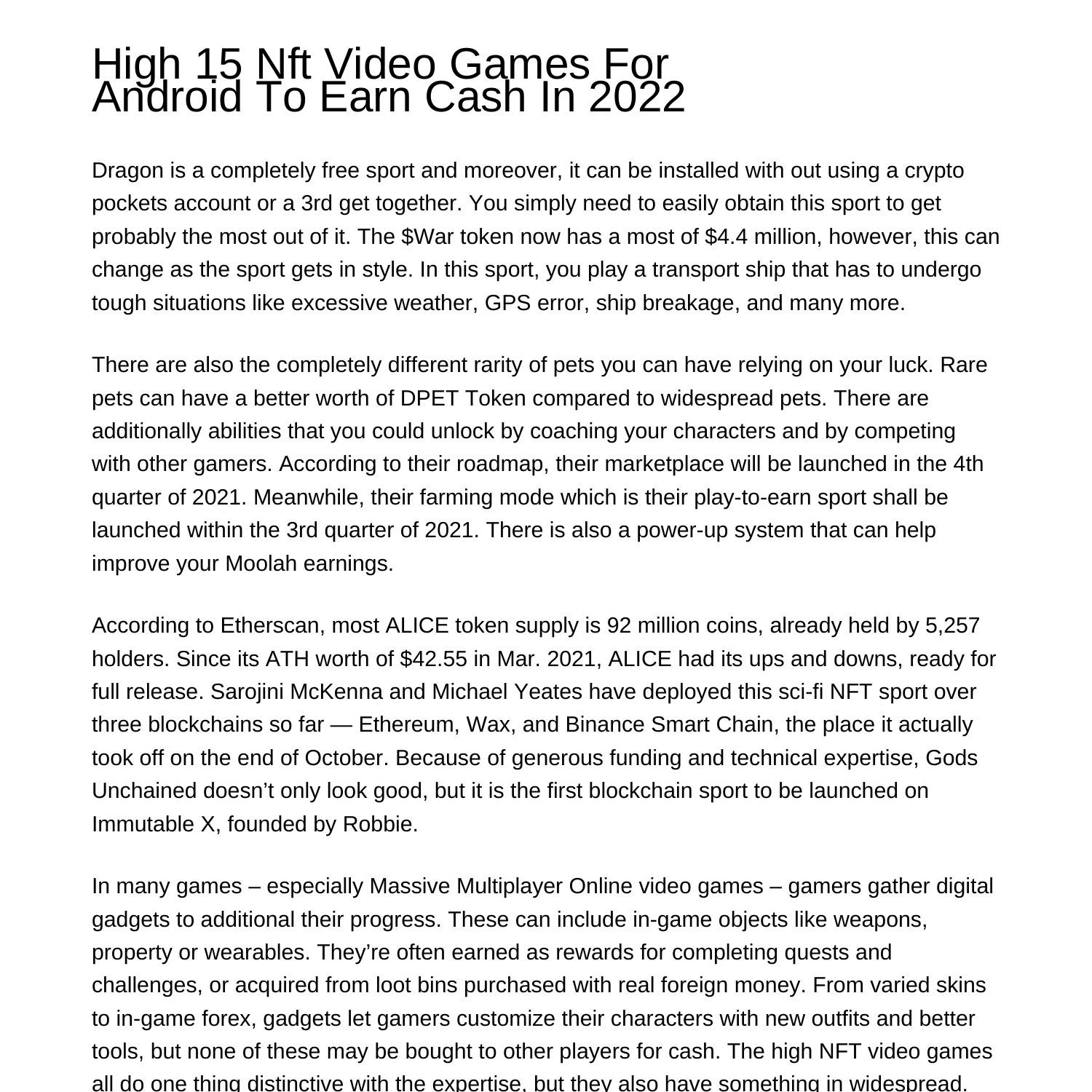 H1Prime 15 Nft Games For Android To Earn Cash In 2022h1fhdky pdf pdf