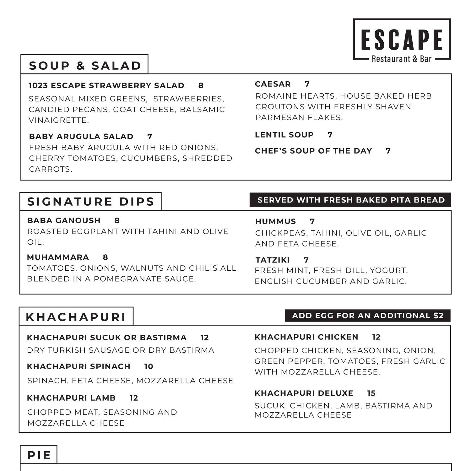 Escape Restaurant Food Menu.pdf | DocDroid