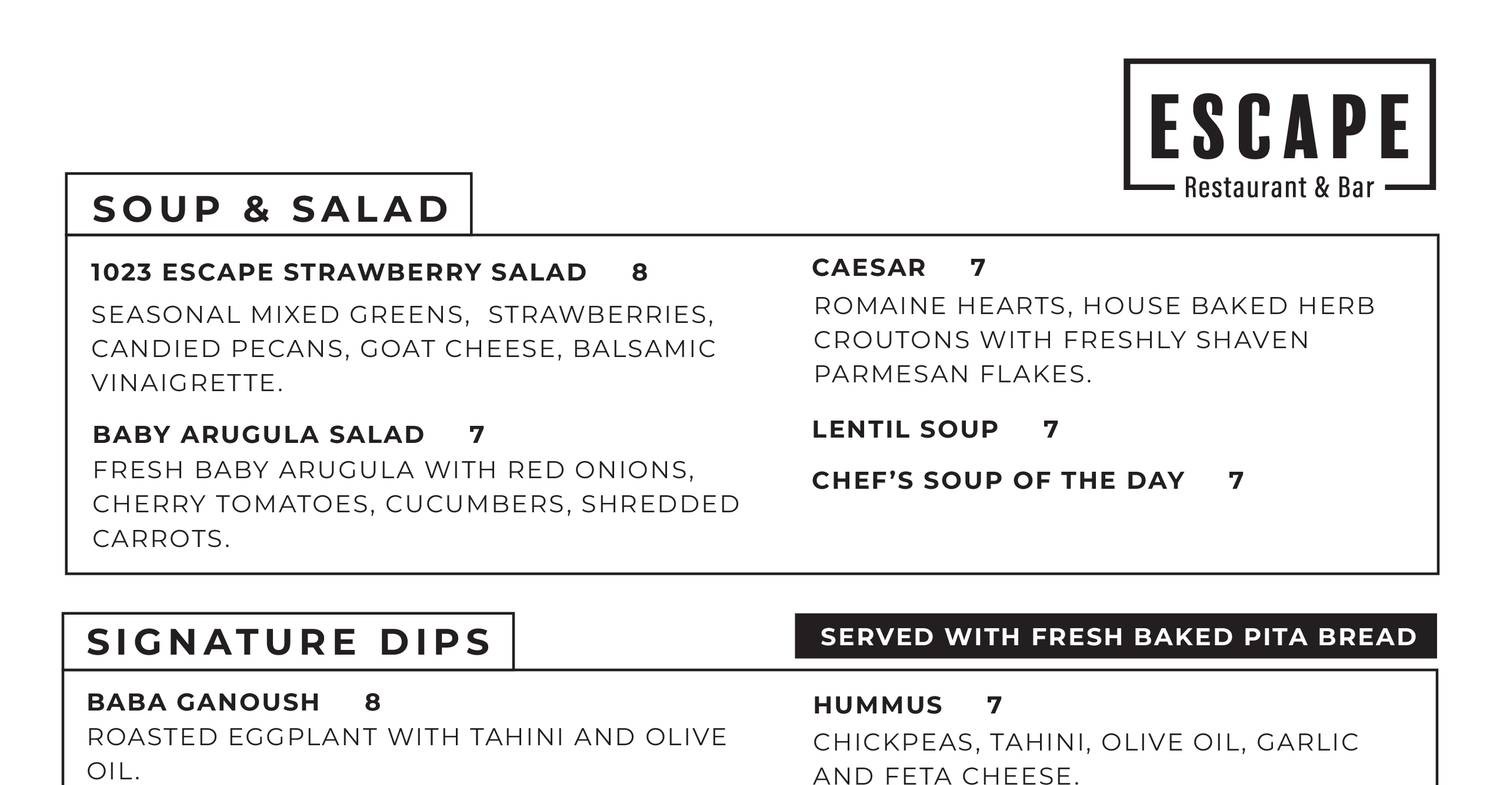 Escape Restaurant Food Menu.pdf | DocDroid