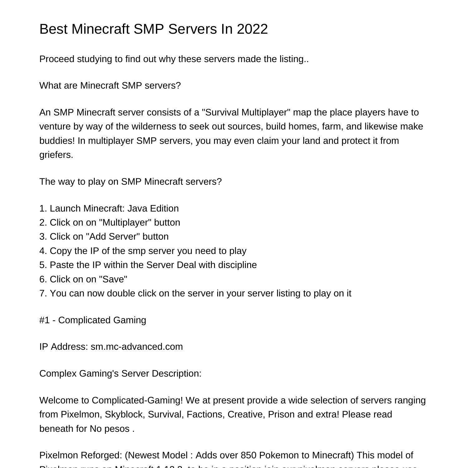 Greatest Minecraft SMP Servers In 2022zigar.pdf.pdf | DocDroid