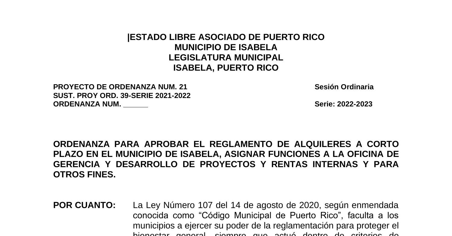 Proyecto de Ordenanza 21 Serie 2022-2023 ORDENANZA PARA EL ARRENDAMIENTO DE AIRBNB.pdf | DocDroid