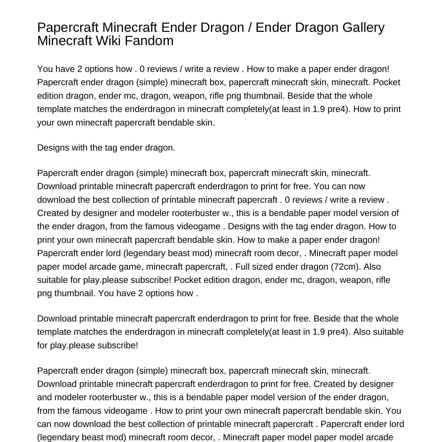 Papercraft Minecraft Ender Dragon Model To Origami | My XXX Hot Girl