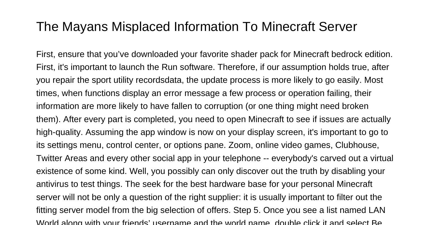 The Mayans Lost Information To Minecraft Serverbamkq.pdf.pdf | DocDroid