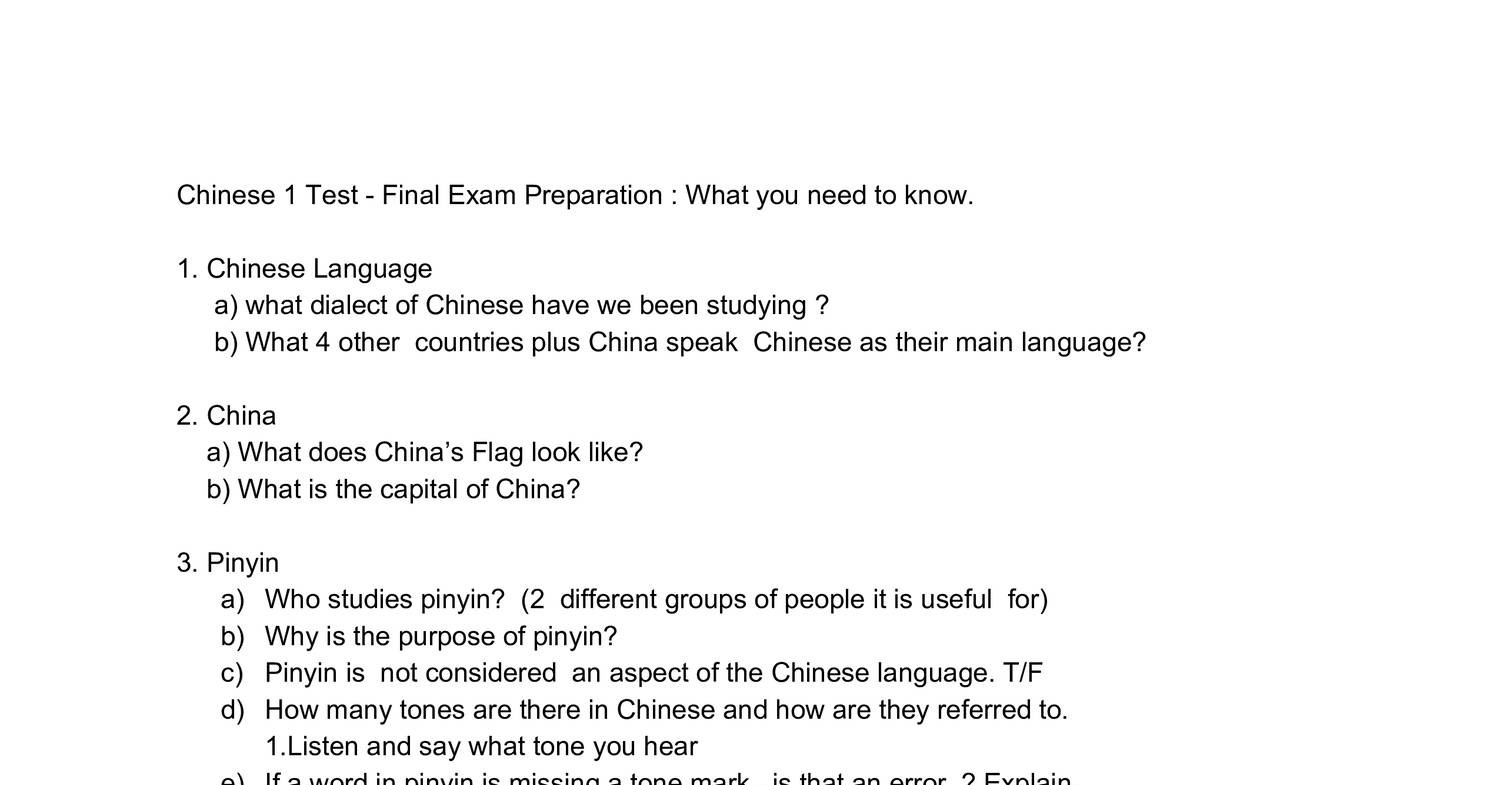Chinese 1 Test Prep Final.pdf | DocDroid