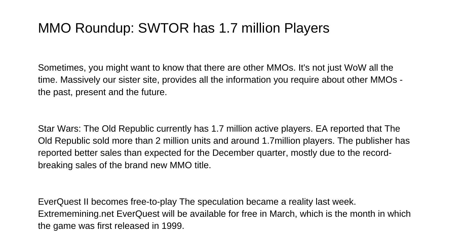 MMO Roundup SWTOR Nets 17 million Subscribersifsnt.pdf.pdf | DocDroid