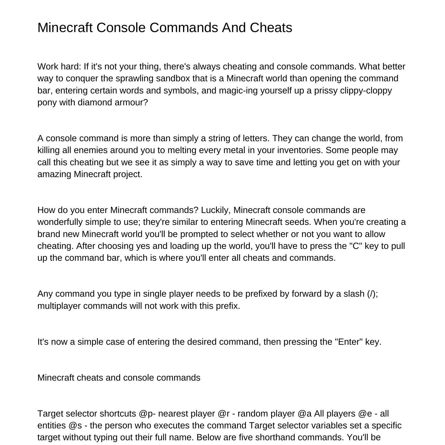 Minecraft Console Commands And Cheatsmhzwd.pdf.pdf | DocDroid
