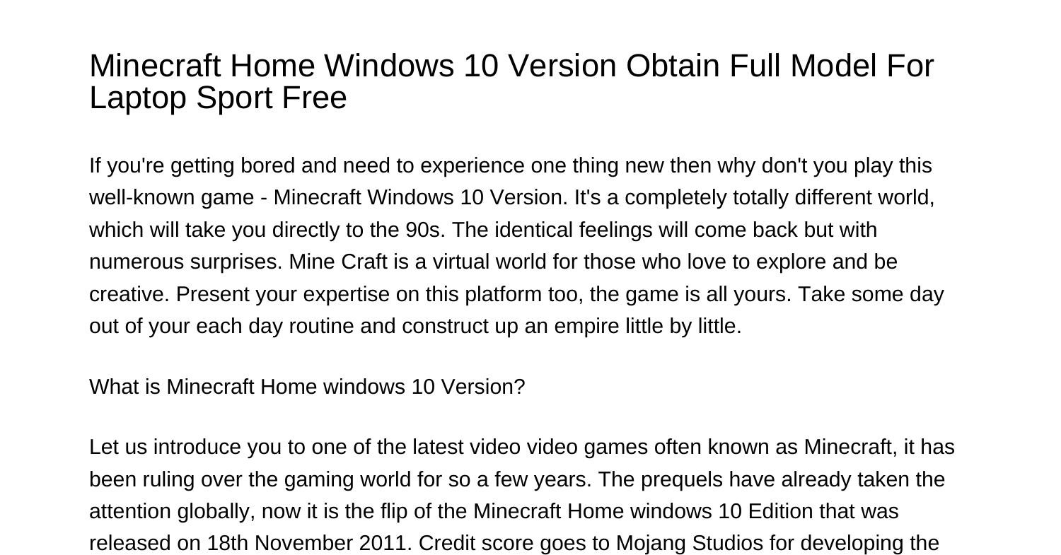 Minecraft Windows 10 Version Download Full Model For Pc Game Freetunwi ...