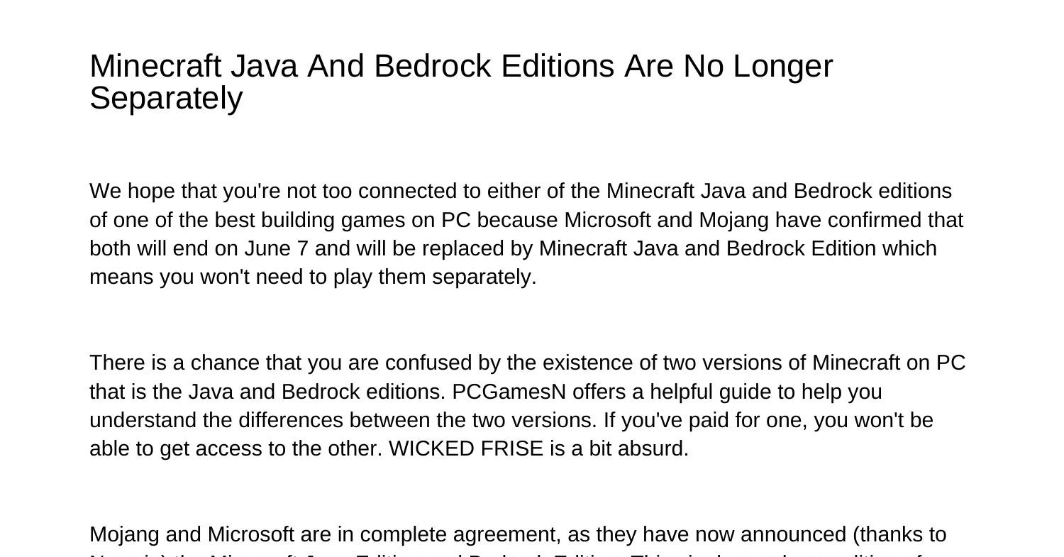 Minecraft Java And Bedrock Editions Are No Longer Separatekvsok.pdf.pdf | DocDroid