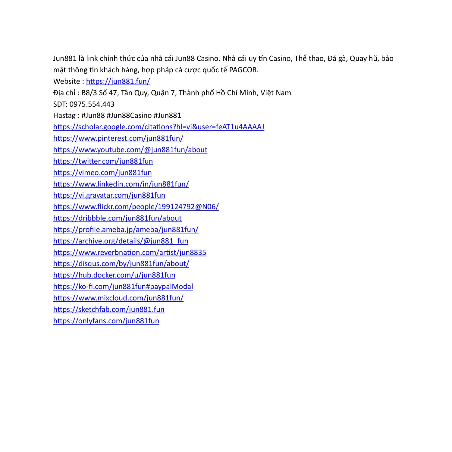 Jun881 là link chính thức của nhà cái Jun88 Casino.docx | DocDroid