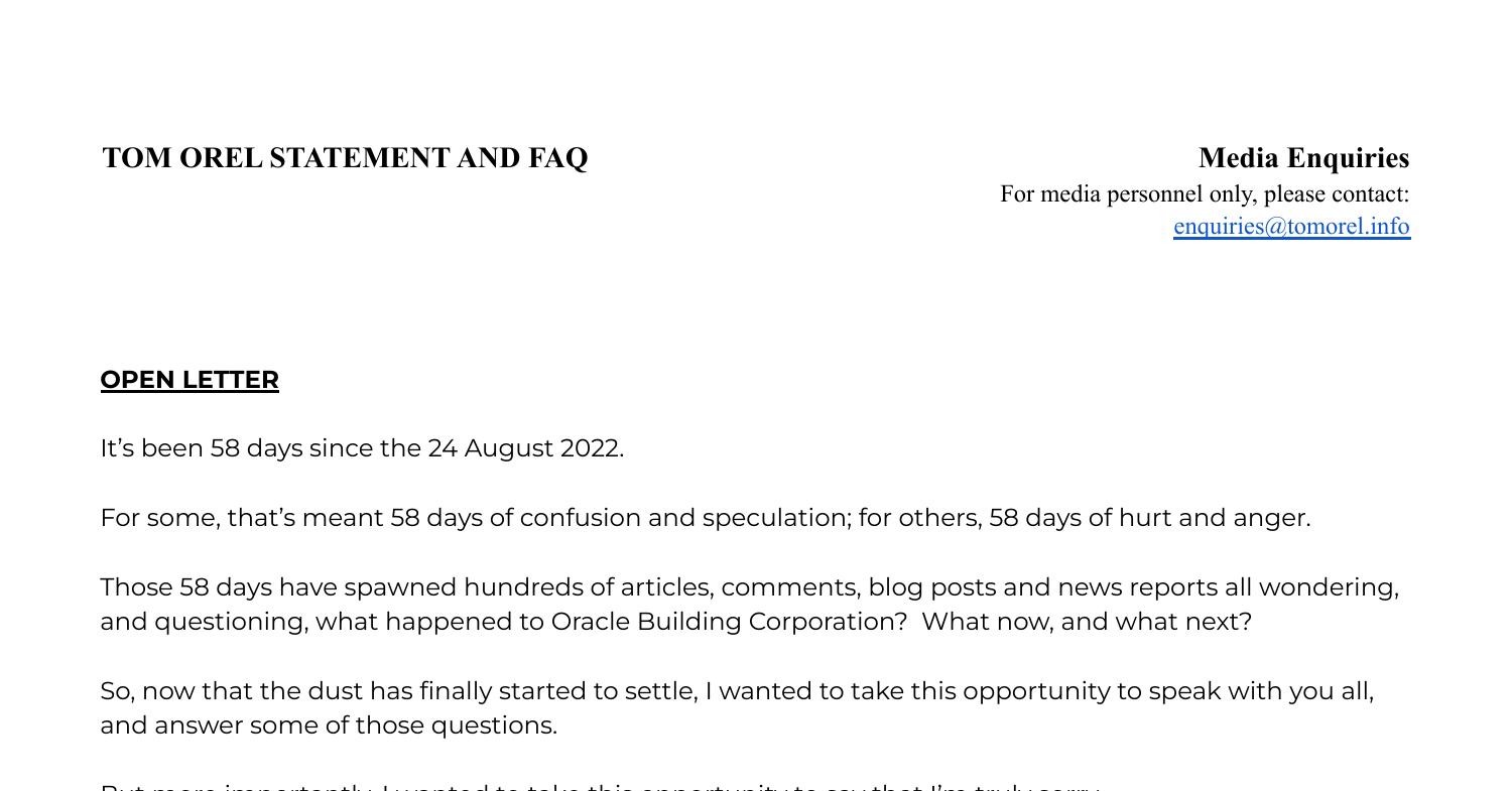 Tom Orel Statement (Oracle Building Corporation).pdf | DocDroid