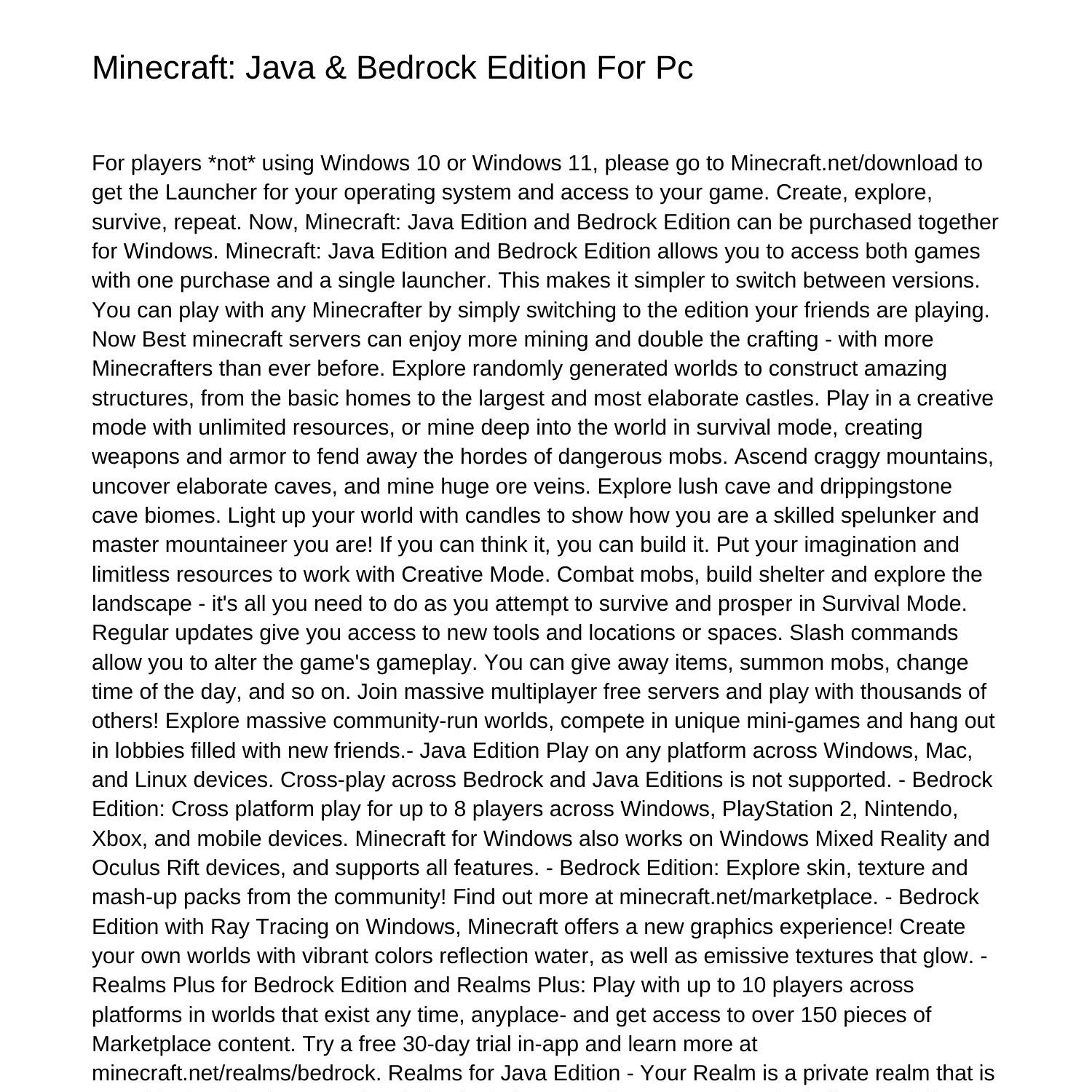 Minecraft Java Bedrock Version For Computerwmcxb.pdf.pdf | DocDroid