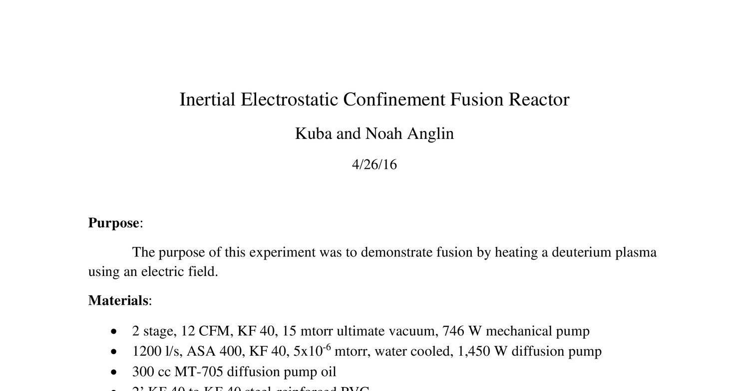 Inertial Electrostatic Confinement Fusion Reactor.docx | DocDroid