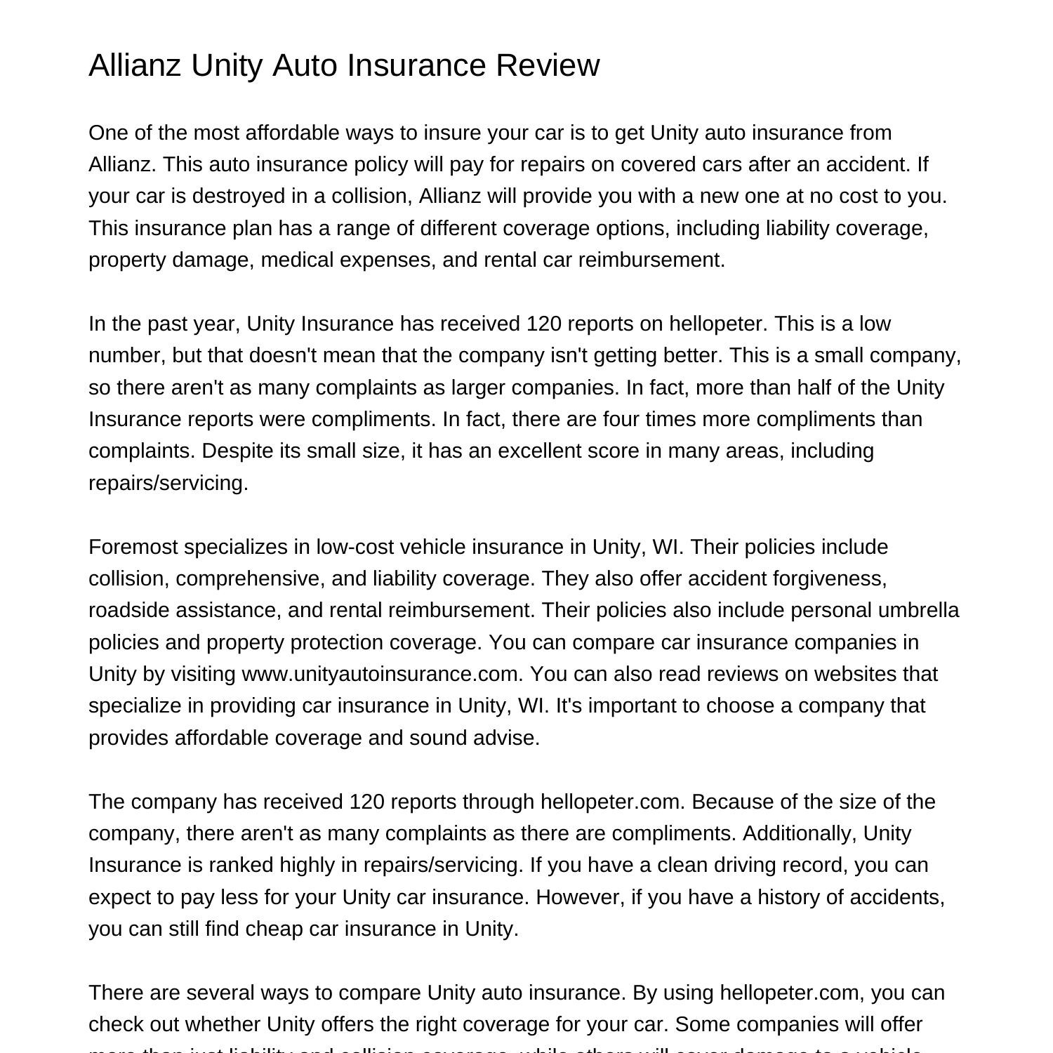 Allianz Unity Auto Insurance Reviewtcobx.pdf.pdf | DocDroid
