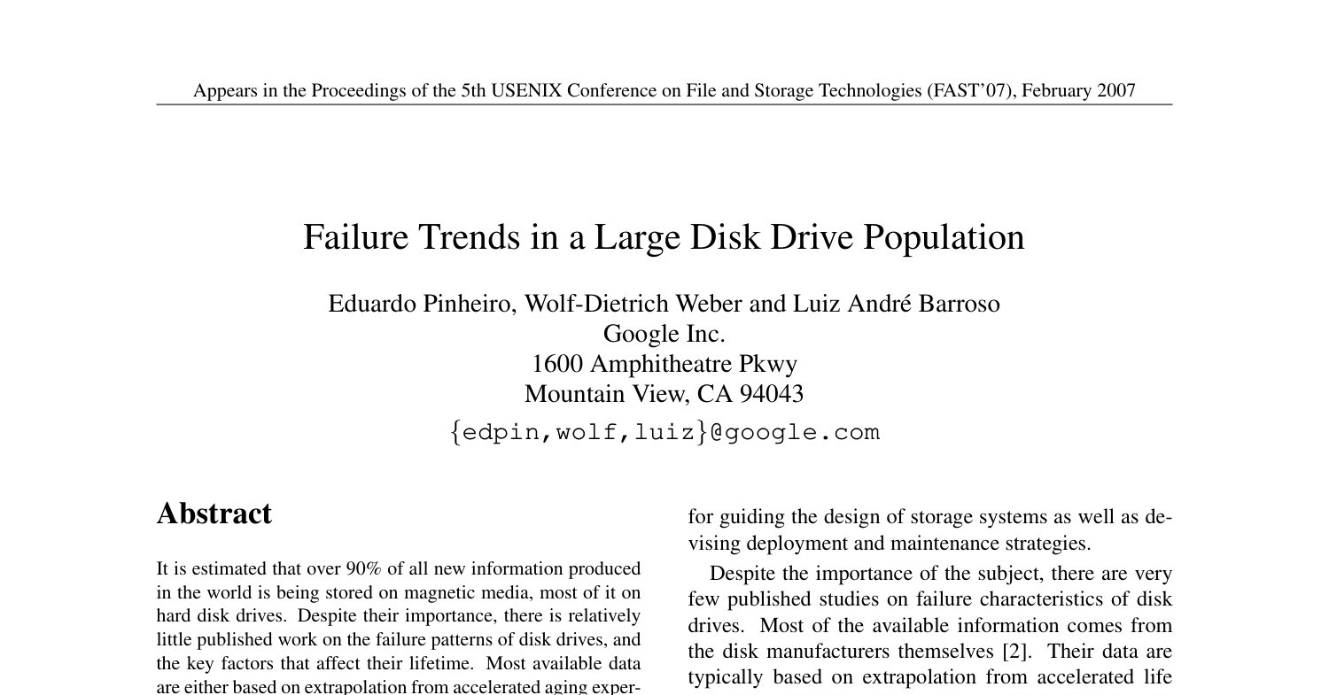 Failure Trends in a Large Disk Drive Population - Google (2007) (163l4).pdf | DocDroid