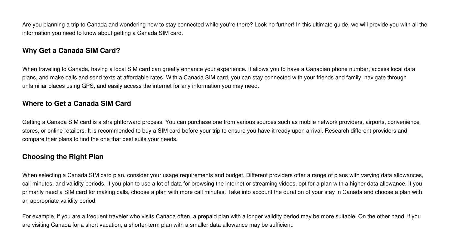 The Ultimate Guide to Getting a Canada SIM Card: Everything You Need to ...