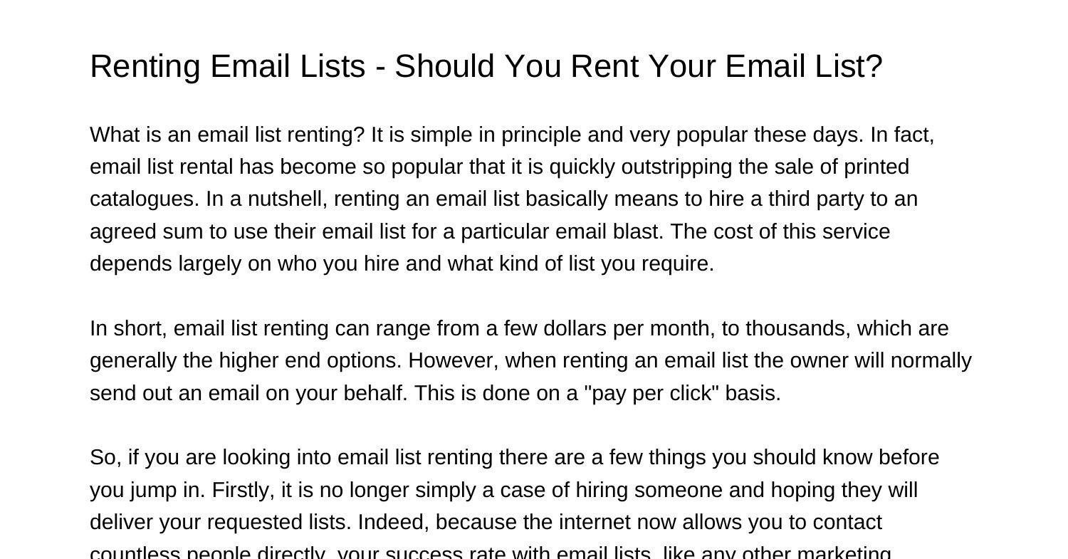 Renting Email Lists Should You Rent Your Email Listxpmkv.pdf.pdf | DocDroid
