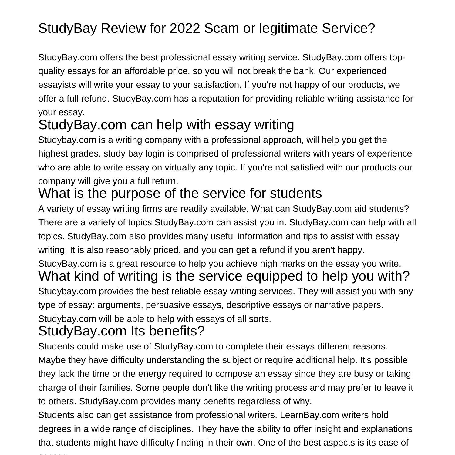 StudyBay Review for 2022 Scam or Legit Servicegbuej.pdf.pdf | DocDroid