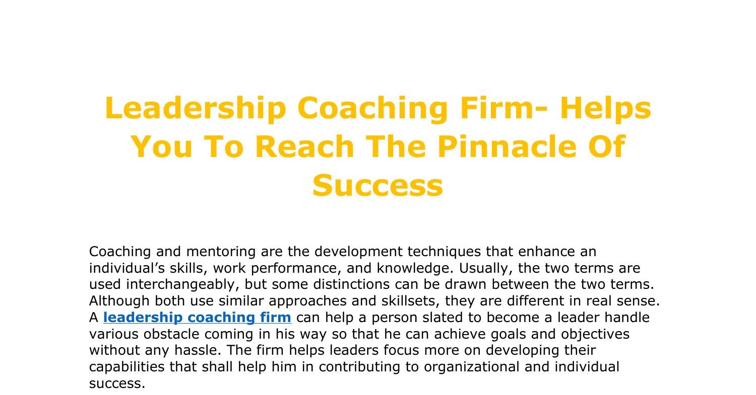 Leadership Coaching Firm- Helps you to Reach the Pinnacle of Success ...