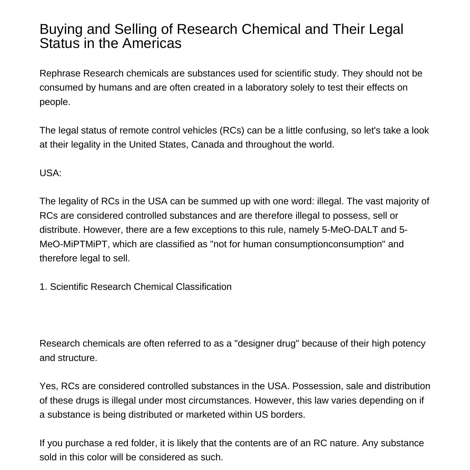 Buying and Selling of Research Chemical and Their Legal Status in the ...