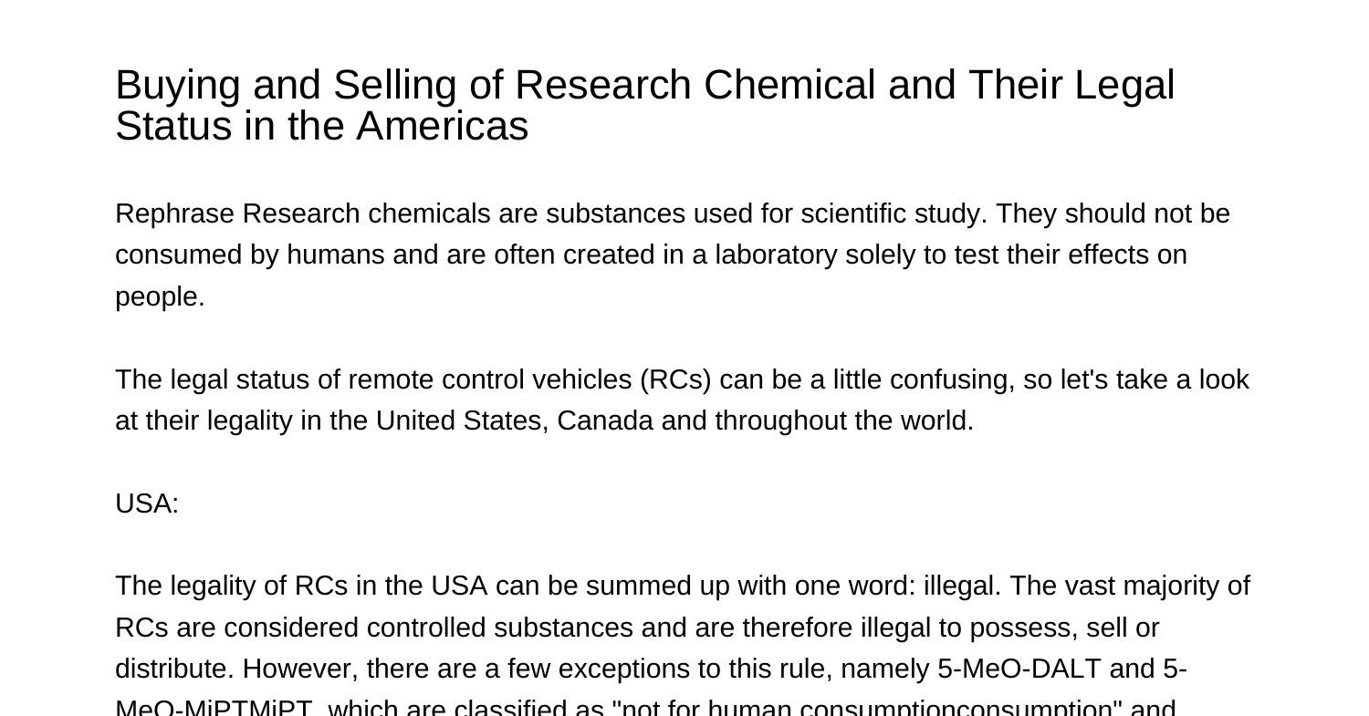 Buying and Selling of Research Chemical and Their Legal Status in the ...