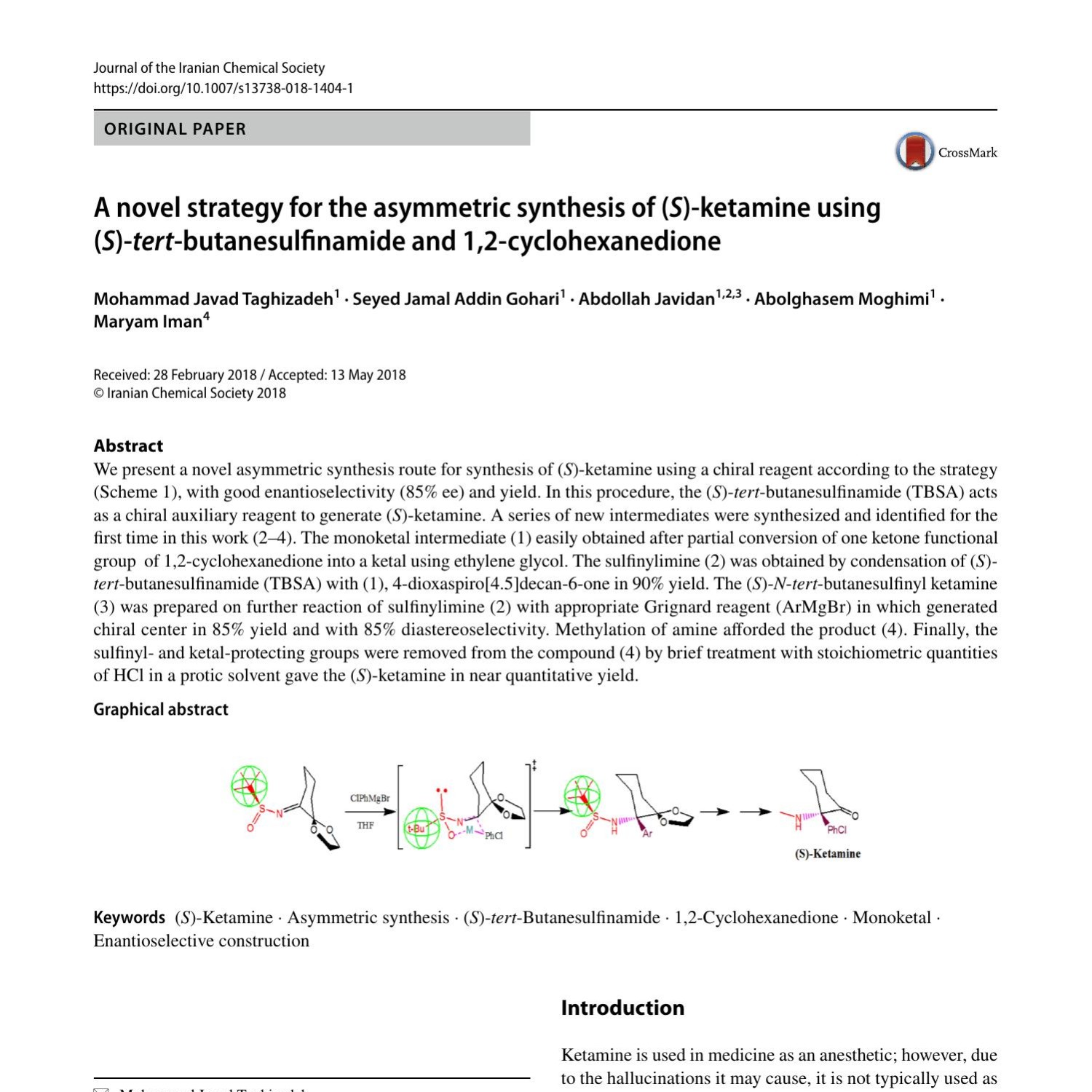 Asymmetric Synthesis of (S)-Ketamine-Journal of Iranian Chemical Society.pdf | DocDroid