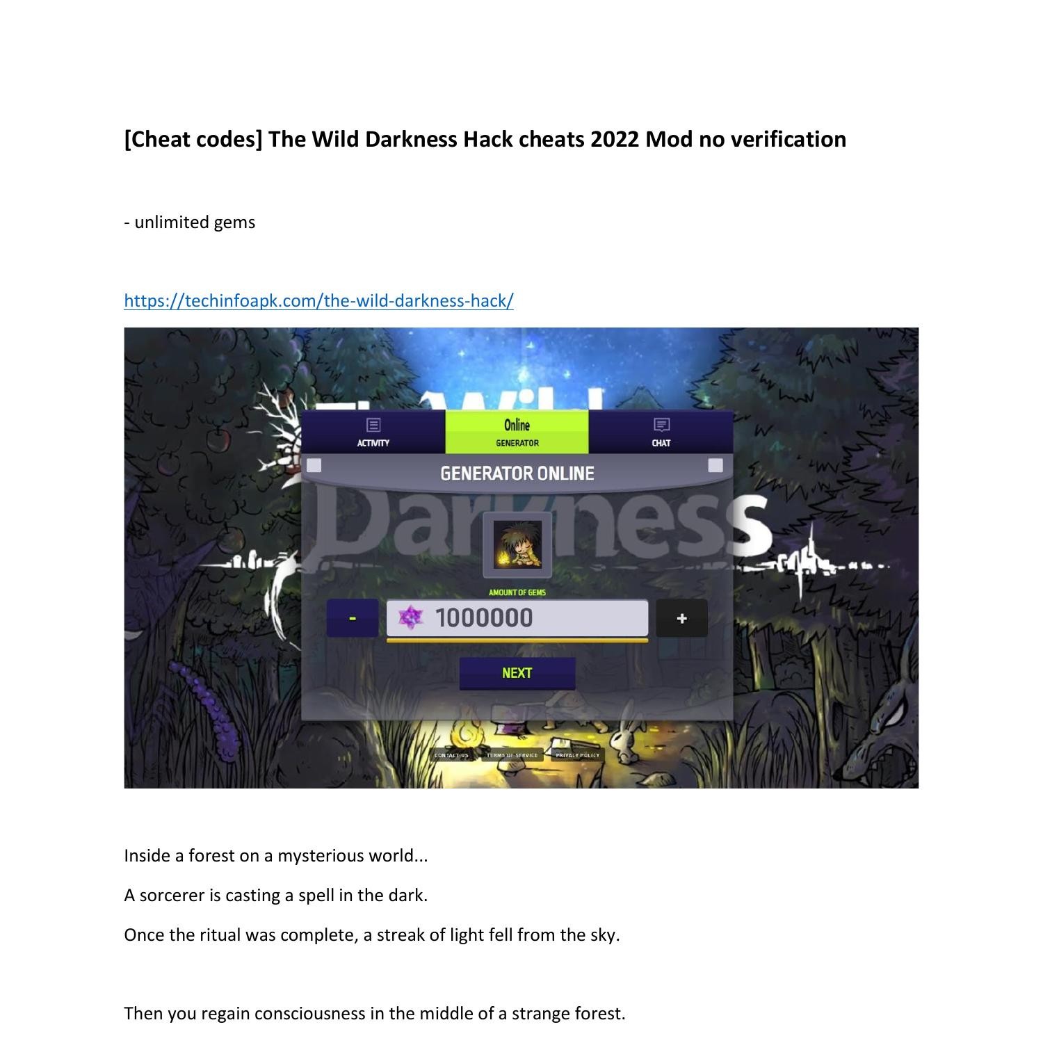 [Cheat codes] The Wild Darkness Hack cheats 2022 Mod no verification.pdf | DocDroid