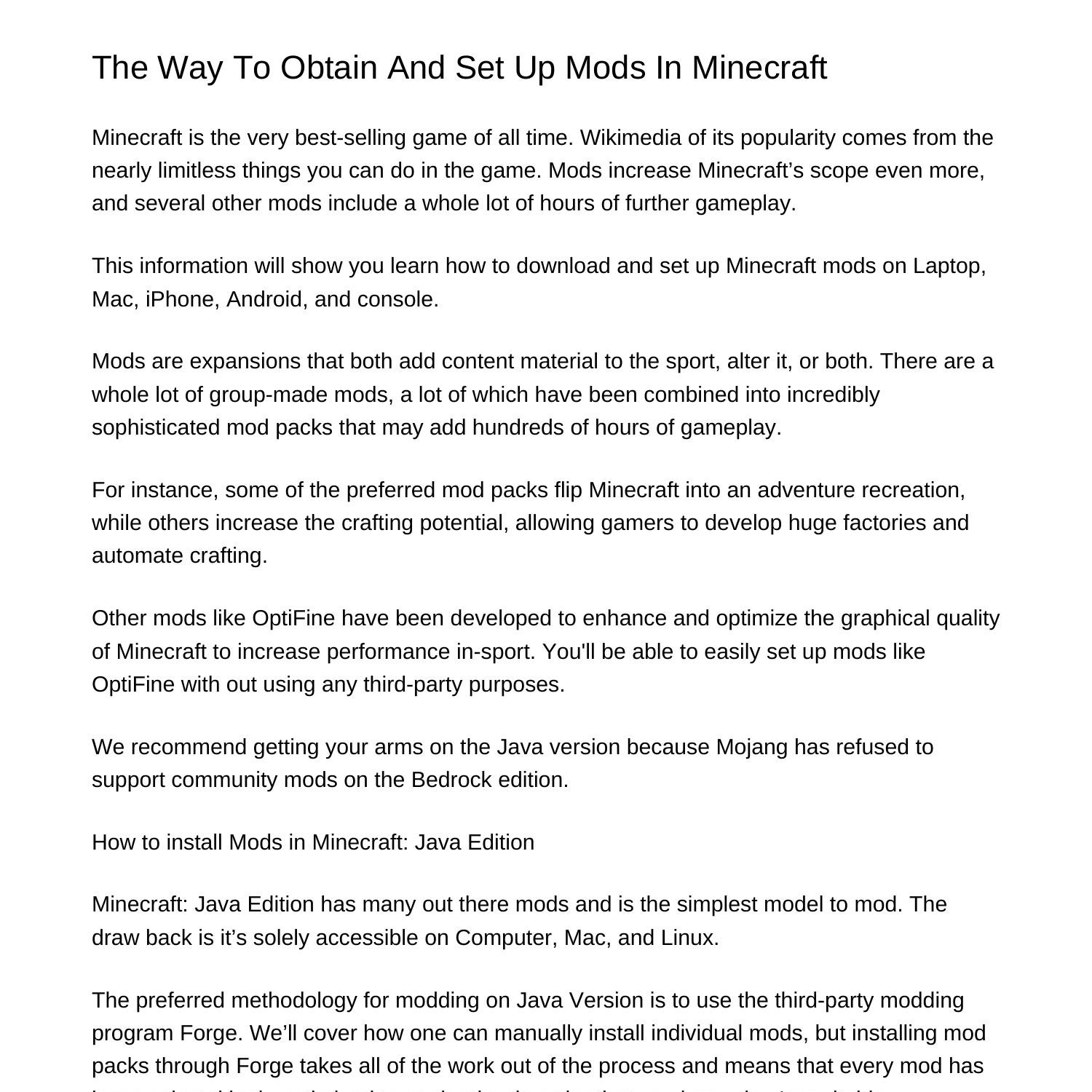 How You Can Download And Set Up Mods In Minecraftczzjs.pdf.pdf | DocDroid