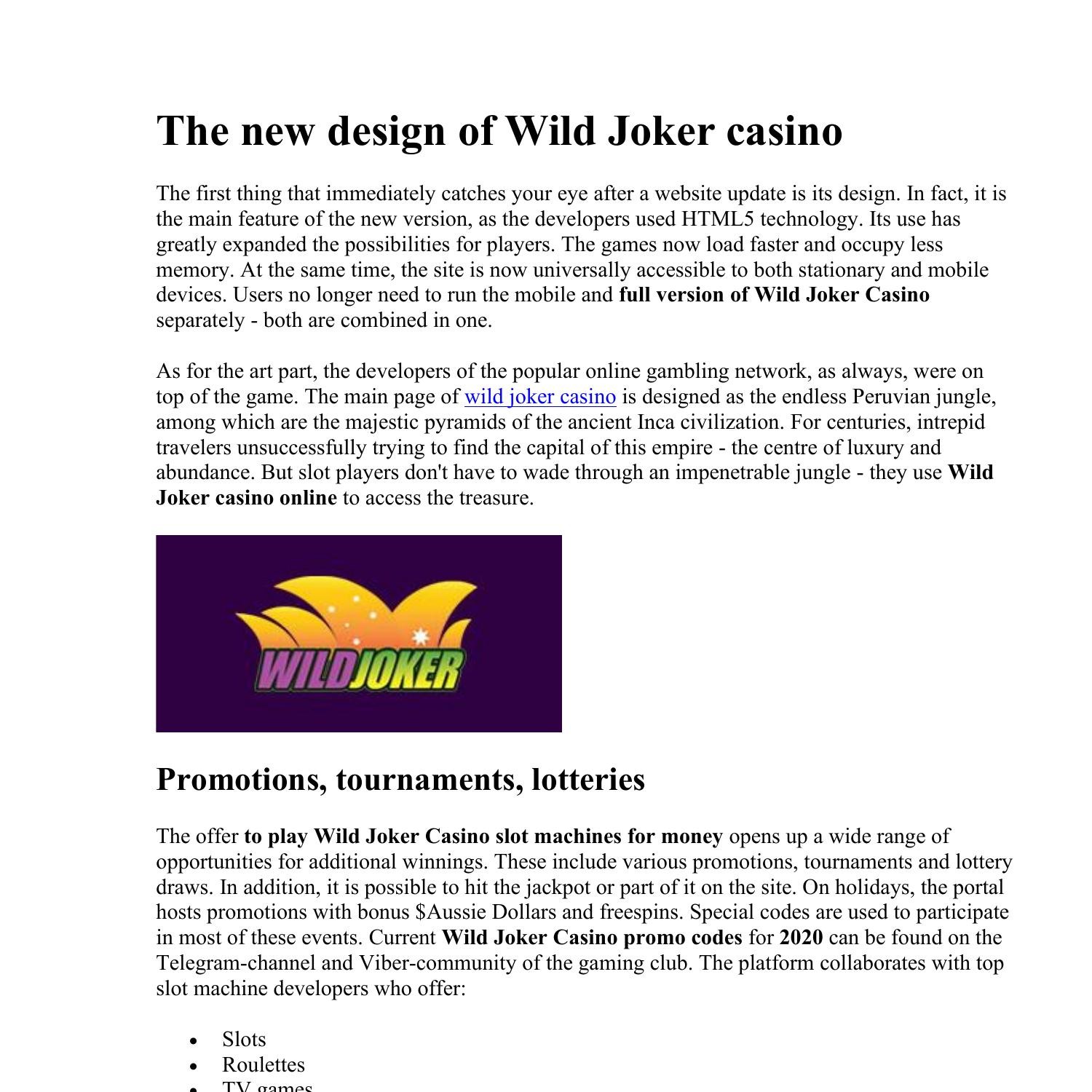 Benefits of Wild Joker Casino.docx | DocDroid