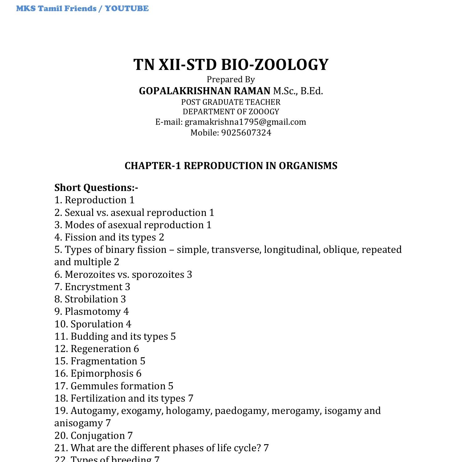 CLASS 12 BIO ZOOLOGY TM - TN HSC BIO- ZOOLOGY CHAPTER WISE QUESTION ...