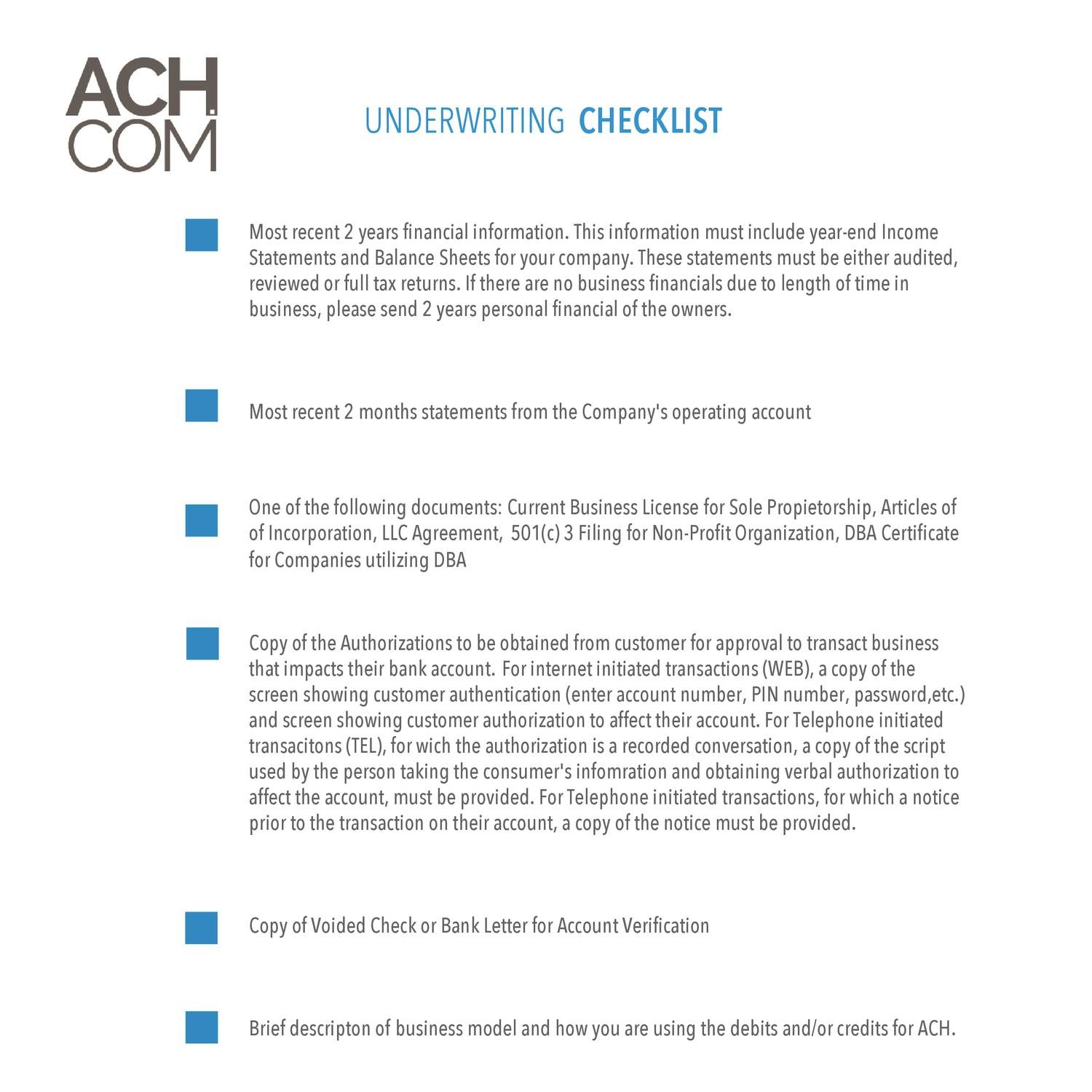 ACH Underwriting Checklist.pdf | DocDroid