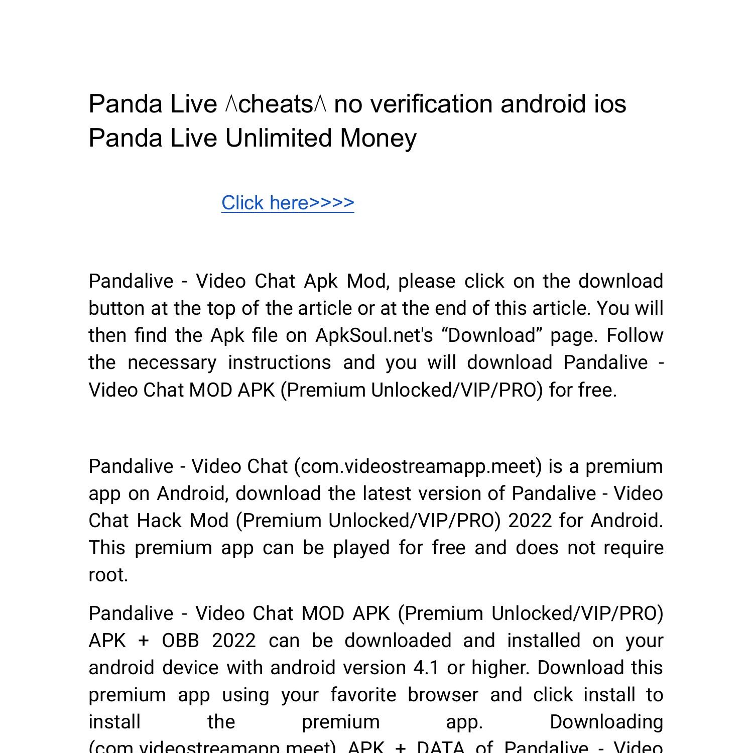 Panda Live ⋀cheats⋀ no verification android ios Panda Live Unlimited Money.pdf | DocDroid