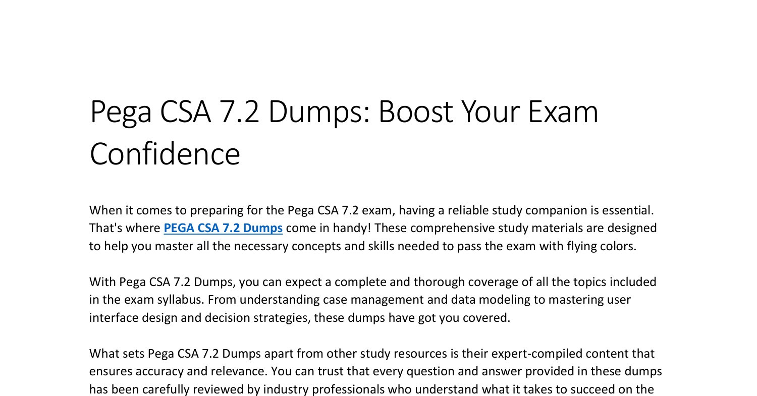 Pega CSA 7.2 Dumps PDF: Your Instant Study Solution.pdf | DocDroid