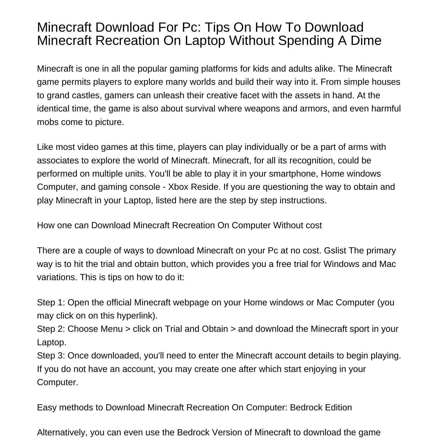 Minecraft Download For Pc Methods To Download Minecraft Game On Computer Free Of Chargeegvbq.pdf ...