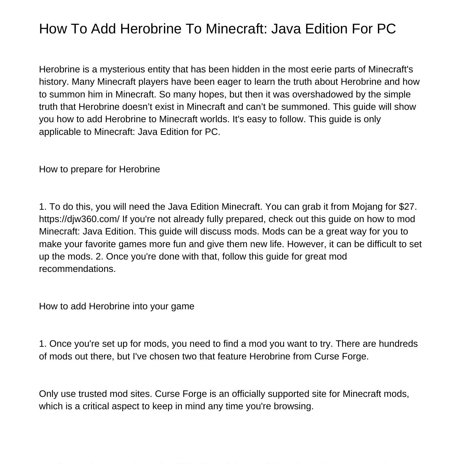 How To Add Herobrine To Minecraft Java Edition For PCfhehy.pdf.pdf | DocDroid