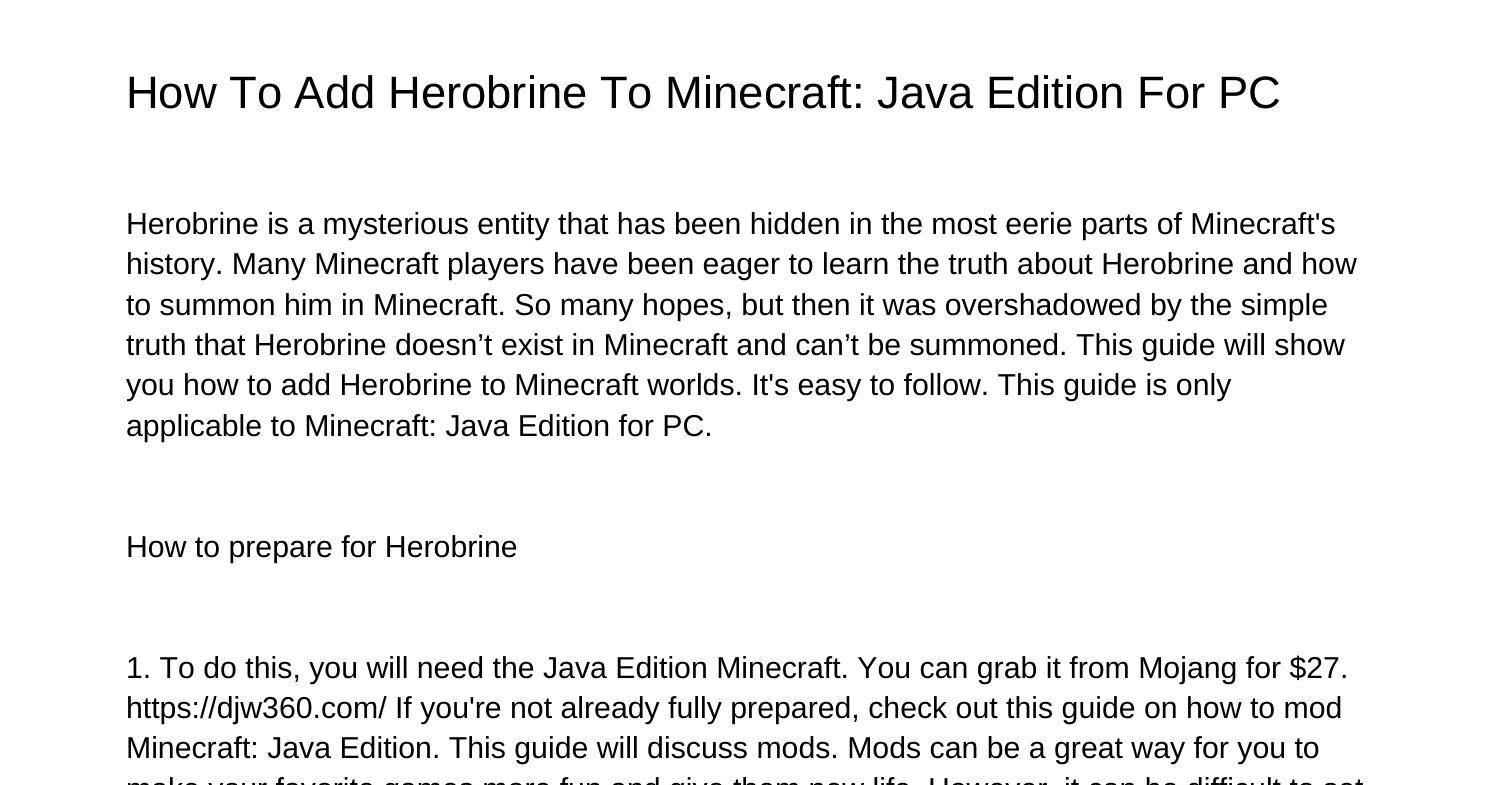 How To Add Herobrine To Minecraft Java Edition For PCfhehy.pdf.pdf ...