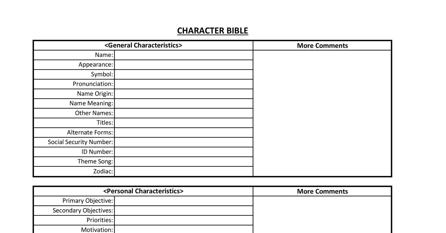 Character Bible - Blank.xlsx | DocDroid