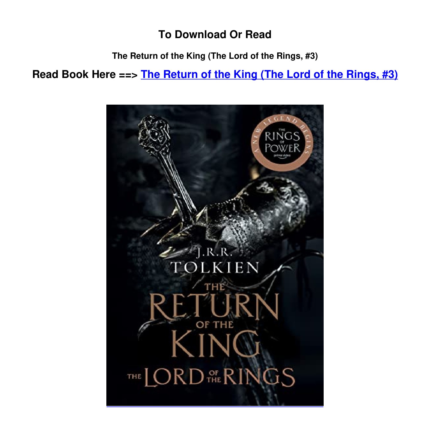 download Pdf The Return of the King The Lord of the Rings 3 By J R R ...